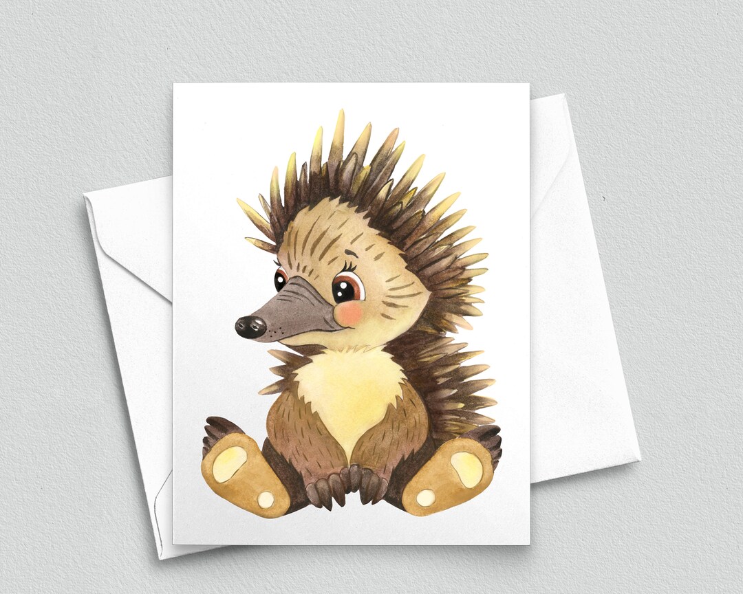 Adorable Echidna: Australian Porcupine Watercolor Note Card - A2 Blank ...