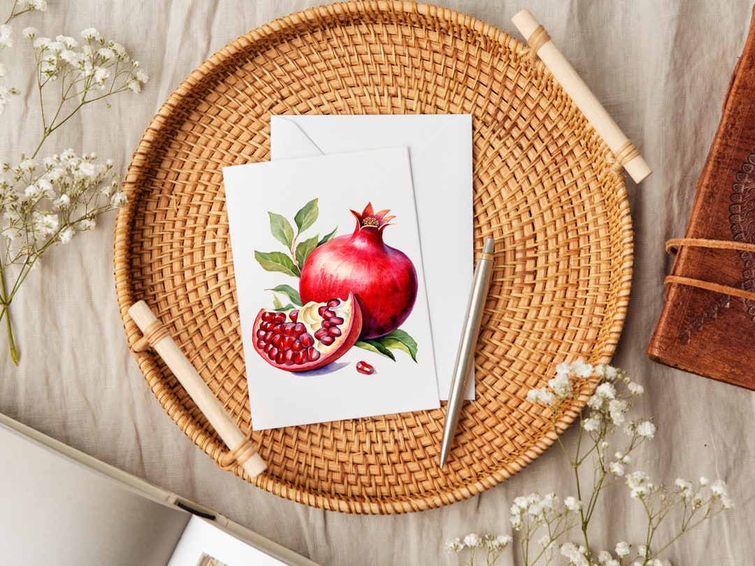 Pomegranate Splendor: Watercolor Pomegranate Note Cards - Personalized ...