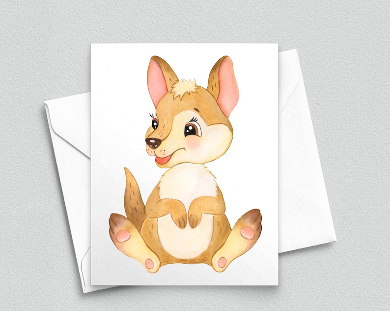 Charming Kangaroo: Australian Animal Watercolor Illustration Note Card ...
