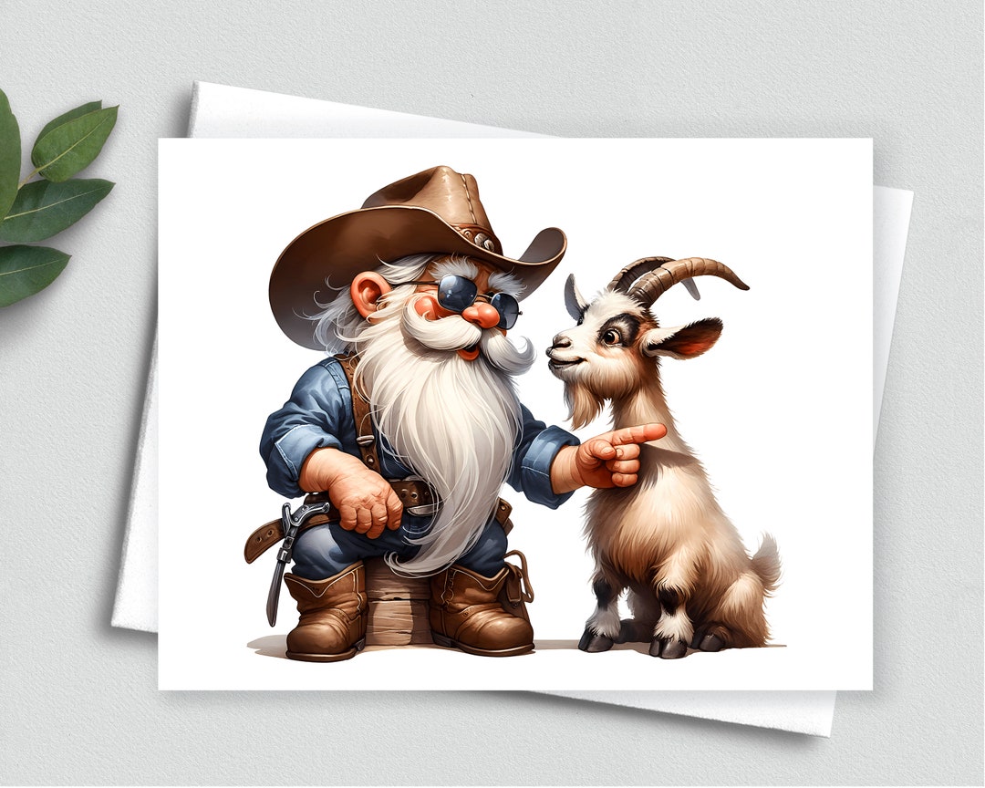 Cowboy Gnome and His Goat Buddy Note Card - A2 Blank Note Cards 348 - Etsy