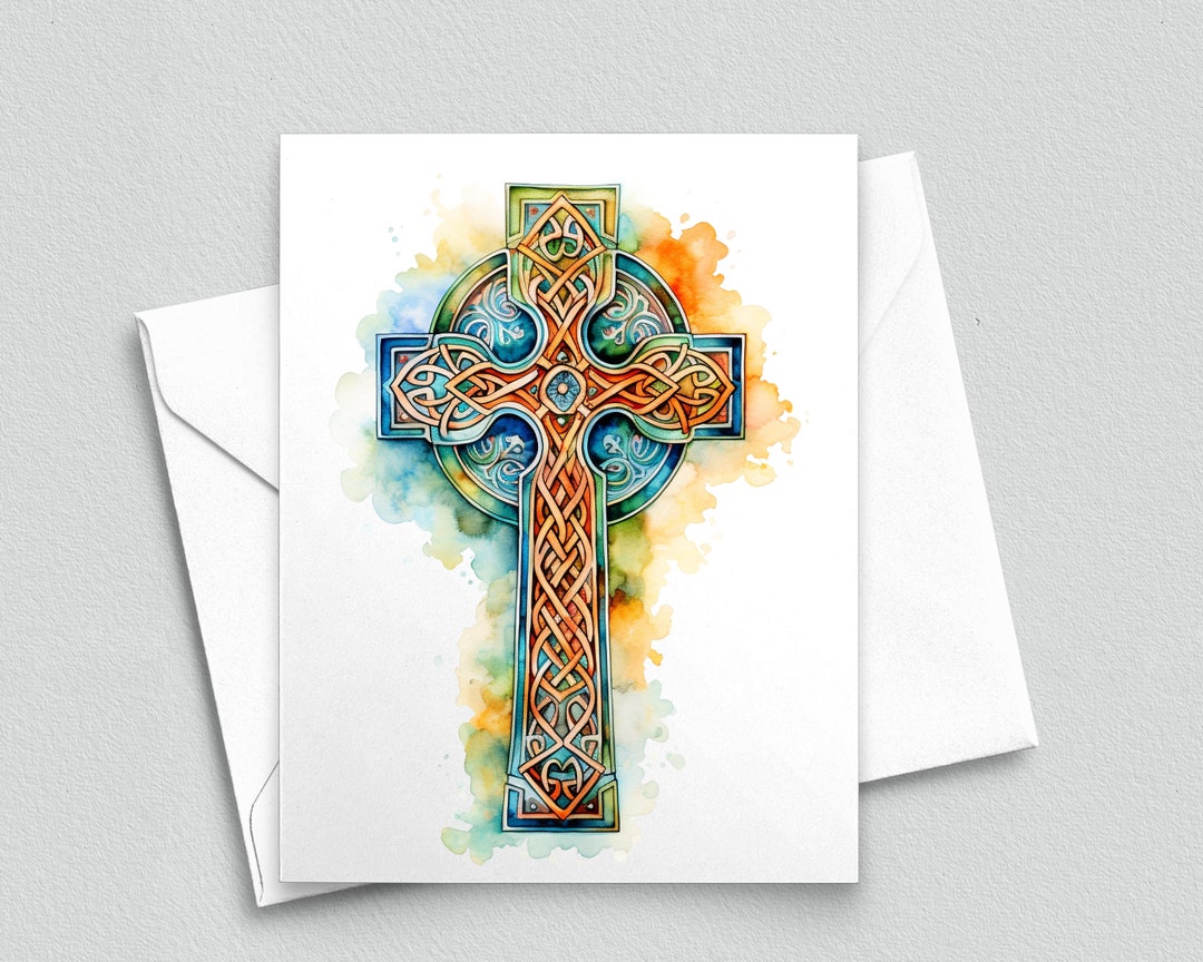 Celtic Blessings - Watercolor Celtic Cross Note Card - A2 Blank Note ...