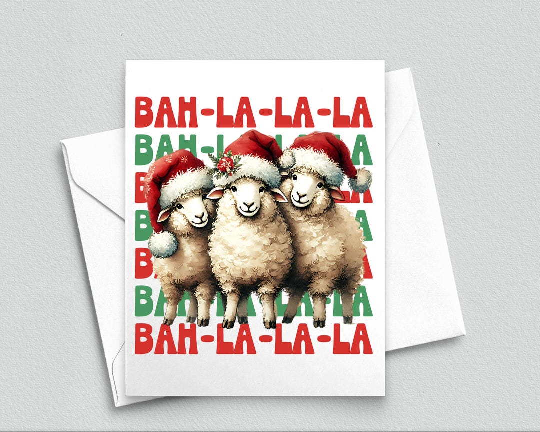 Bah-la-la-la Sheep Christmas Note Card Cute Farm Animal Holiday Card A2 ...
