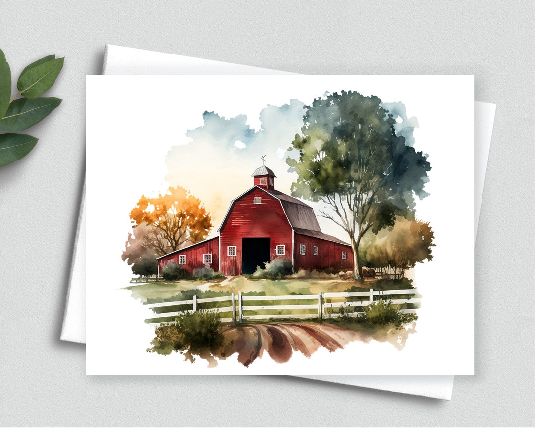 Customizable Rustic Serenity: Countryside Landscape Note Card - A2 Note ...