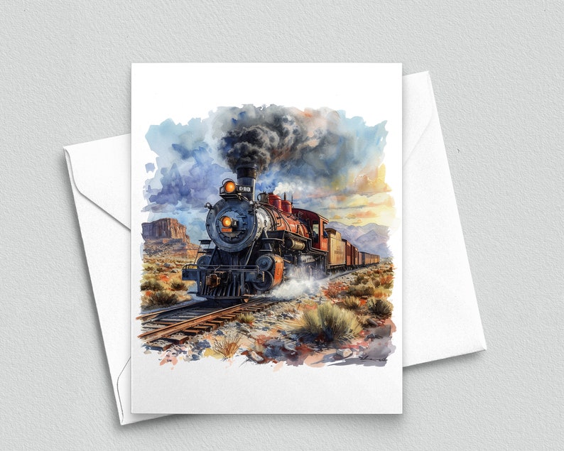 Prairie Journey: Vintage Steam Locomotive Note Cards - A2 Note Cards ...