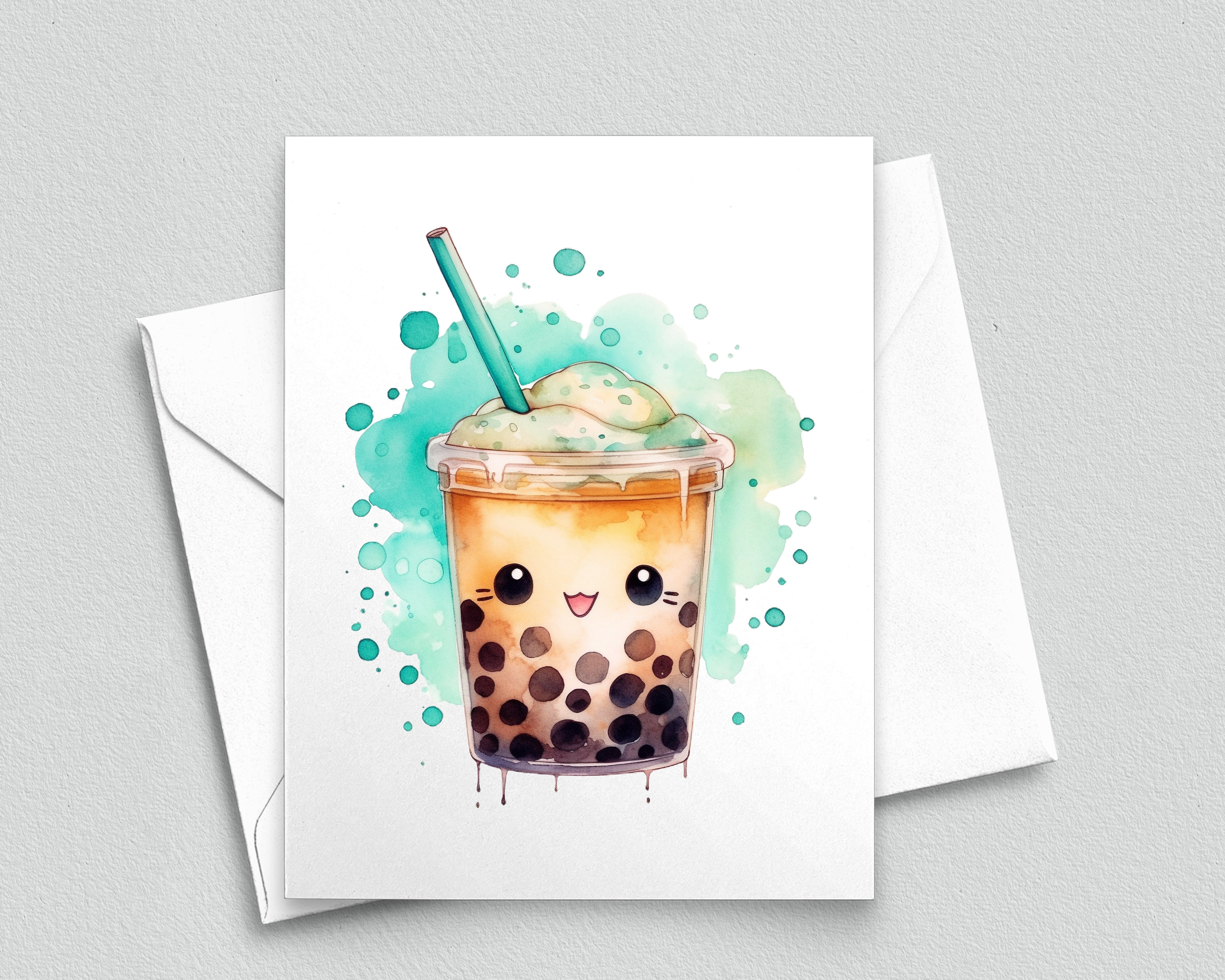Kawaii Boba Delight: Boba Tea Note Cards - A2 Personalizable Note Cards ...