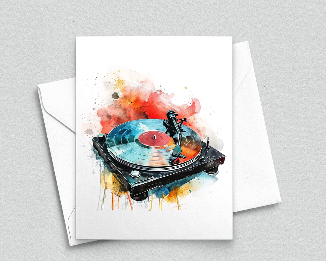 Customizable Retro Rythm - Vintage Vinyl Record Player Note Card - A2 ...