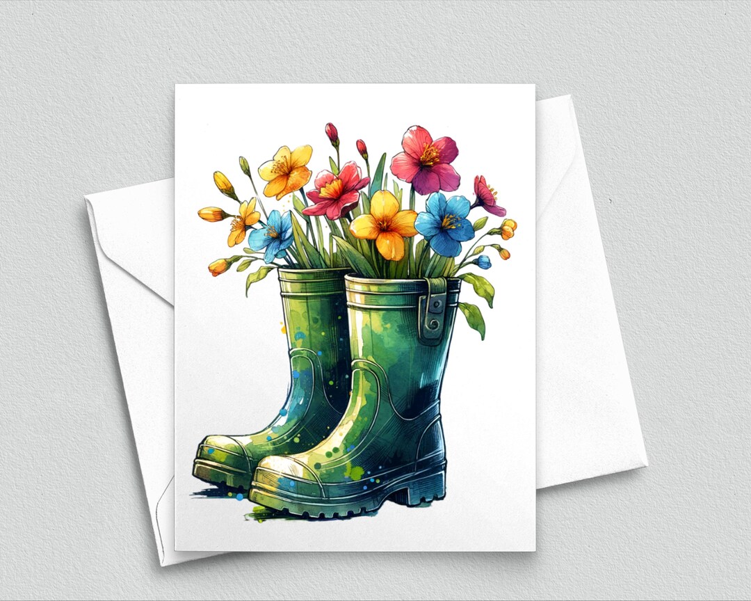 Blooming Garden Boots – Cheerful Spring Note Cards - Springtime Note ...