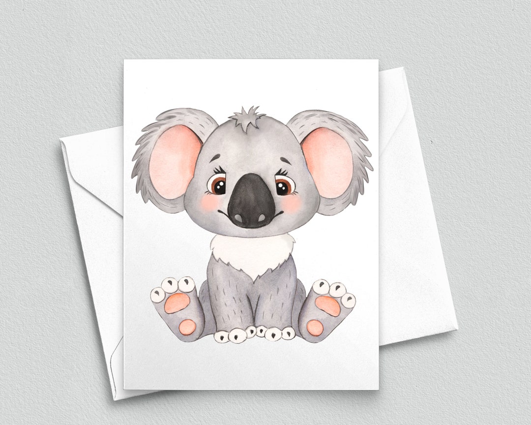 Sweet Koala: Australian Animal Watercolor Illustration Note Card - A2 ...