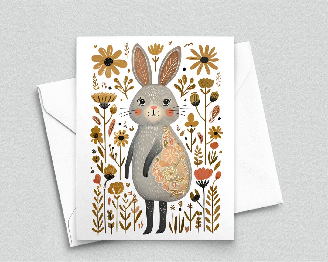 Customizable Adorable Floral Bunny Note Card – Whimsical Woodland ...