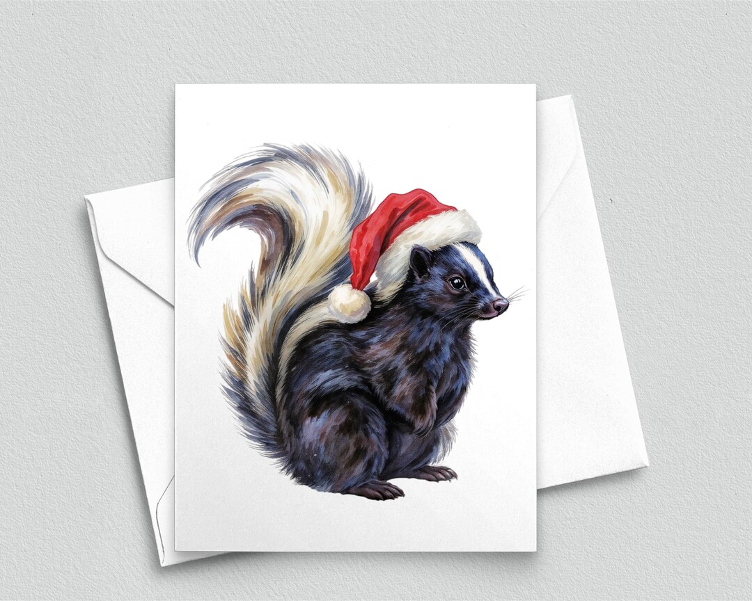 Christmas Skunk Note Card – Cute Woodland Skunk in Santa Hat, Unusual ...