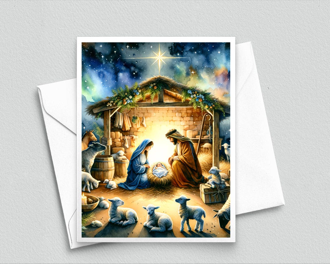 Christmas Nativity Scene Note Card – Peaceful Holy Night With Mary ...