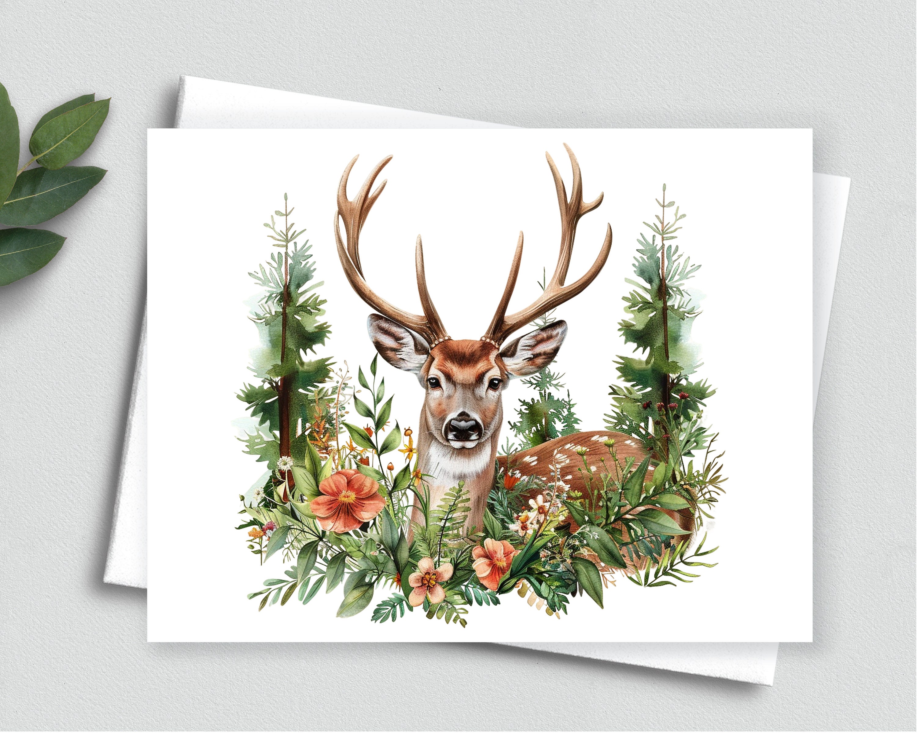 Customizable Wilderness Majesty: Deer in Blooms Note Cards - A2 Note ...