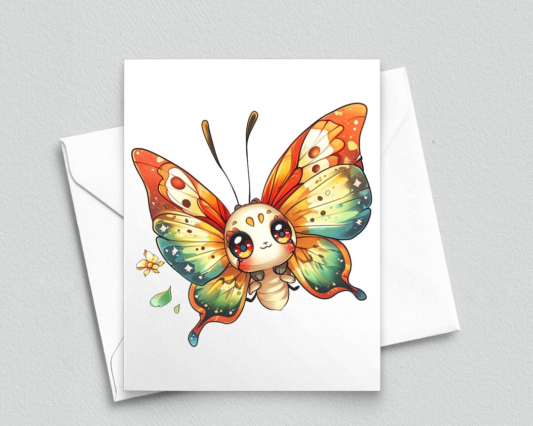 Fluttering Whimsey - Sweet Kawaii Butterfly Note Card - A2 Blank Note ...