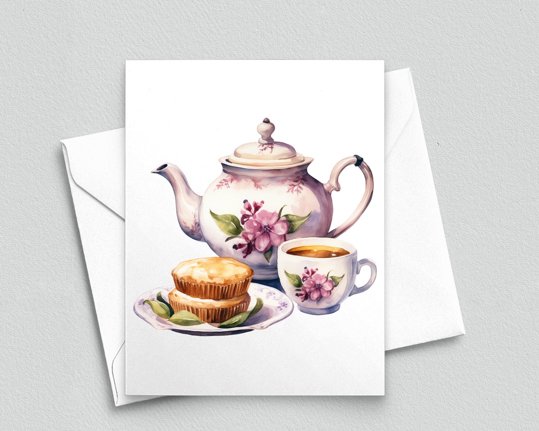Floral Teapot Note Cards: Tea Party Stationery - Personalized A2 Note ...