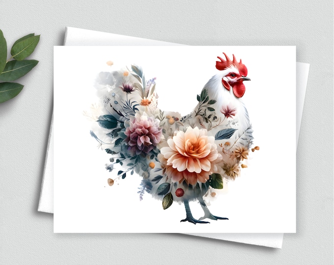 Chicken Rooster Note Cards Stationery Set of 10 Cards in White or Light ...