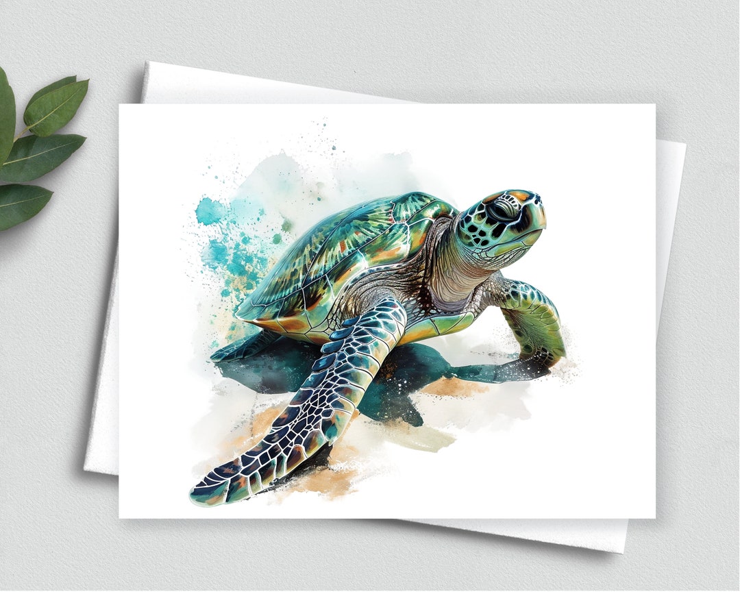 Emerging From the Depths: Watercolor Sea Turtle Note Cards - A2 Note ...