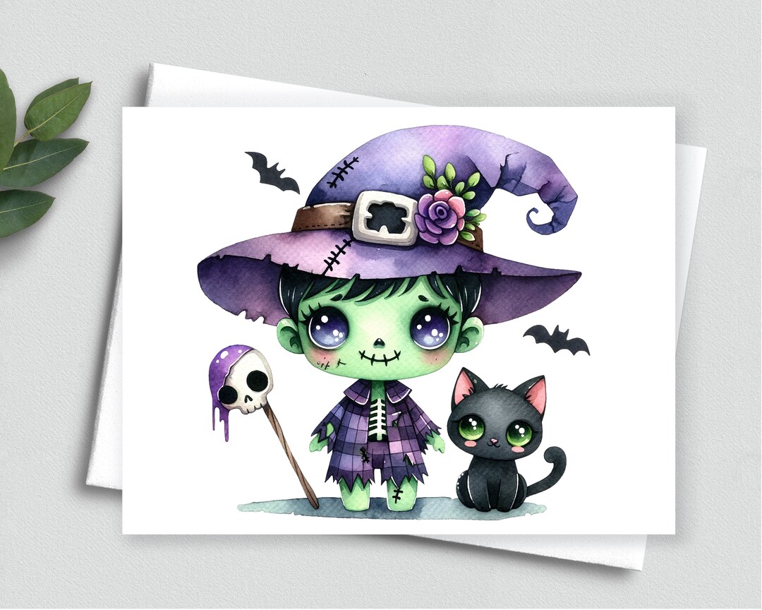 Spooky Cute Halloween Wishes : Zombie Halloween Note Cards A2 Blank ...