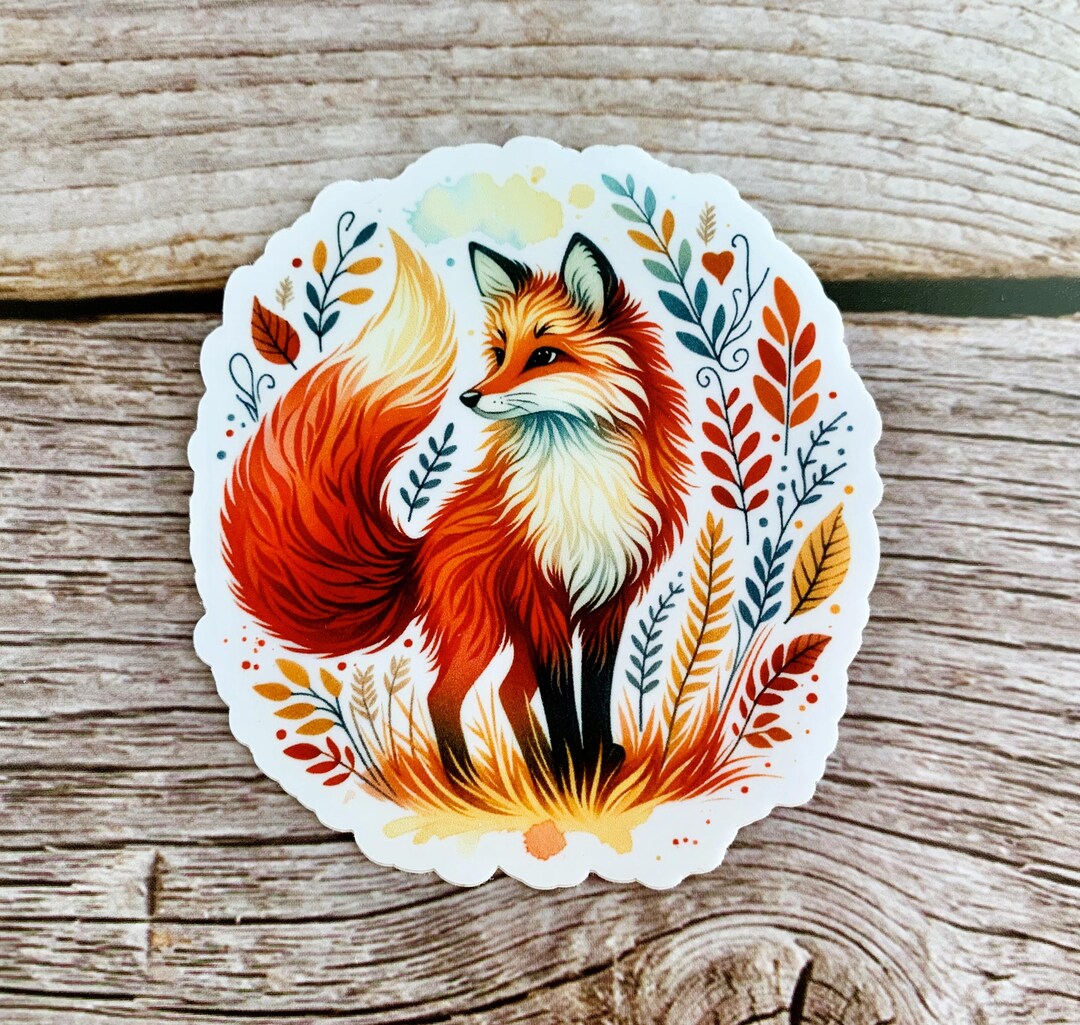 Autumn Fox Sticker - Waterproof Nature-inspired Fox Illustration ...