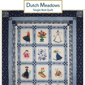 Dutch Applique or Embroidered Quilt Pattern With Tulips, Clogs ...