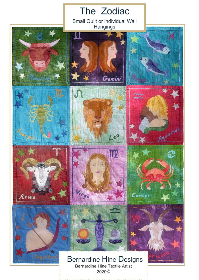 Zodiac Art Quilt Pattern, One Large Quilt or Individual Wall Hangings ...