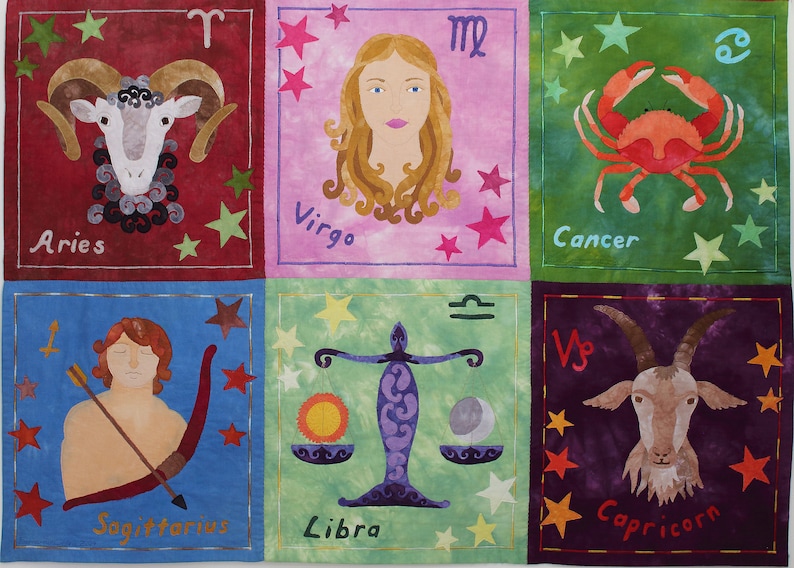 Zodiac Art Quilt Pattern, One Large Quilt or Individual Wall Hangings ...