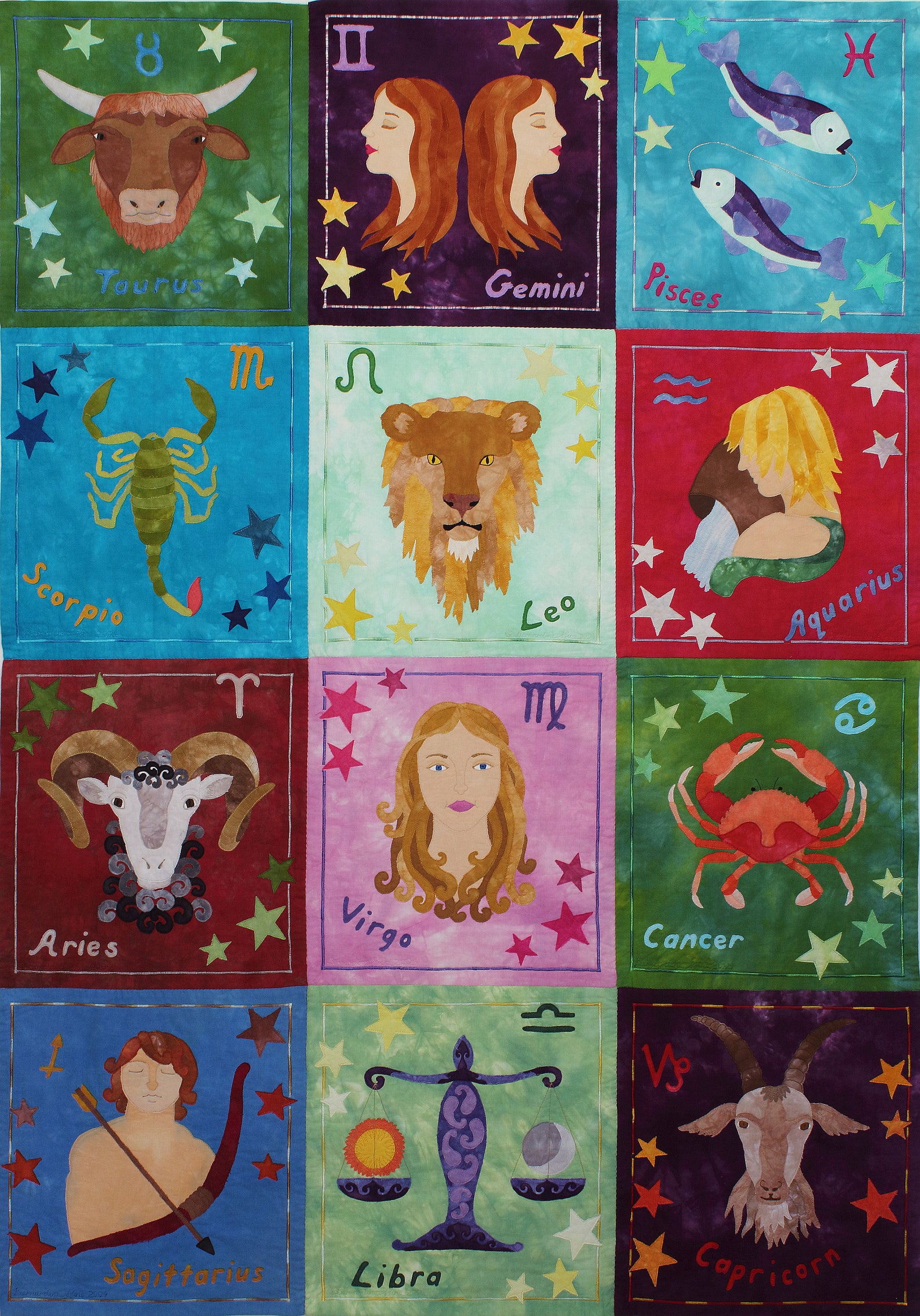 Zodiac Art Quilt Pattern, One Large Quilt or Individual Wall Hangings ...
