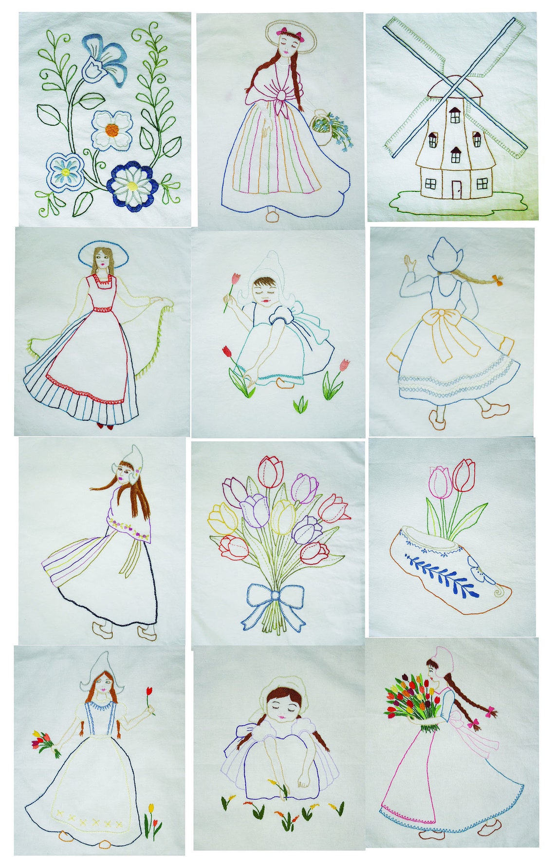 Dutch Applique or Embroidered Quilt Pattern With Tulips - Etsy