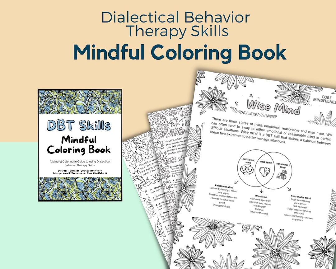 Mindful Coloring for Adults Teen Therapy Worksheet, DBT Skills Art ...