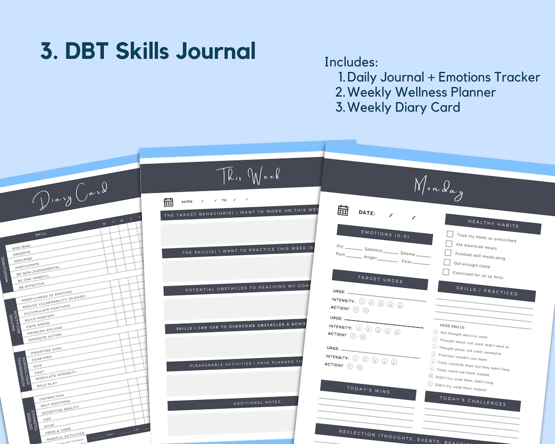 DBT Skills Fillable PDF, Instant Printable Download, Journal Section ...