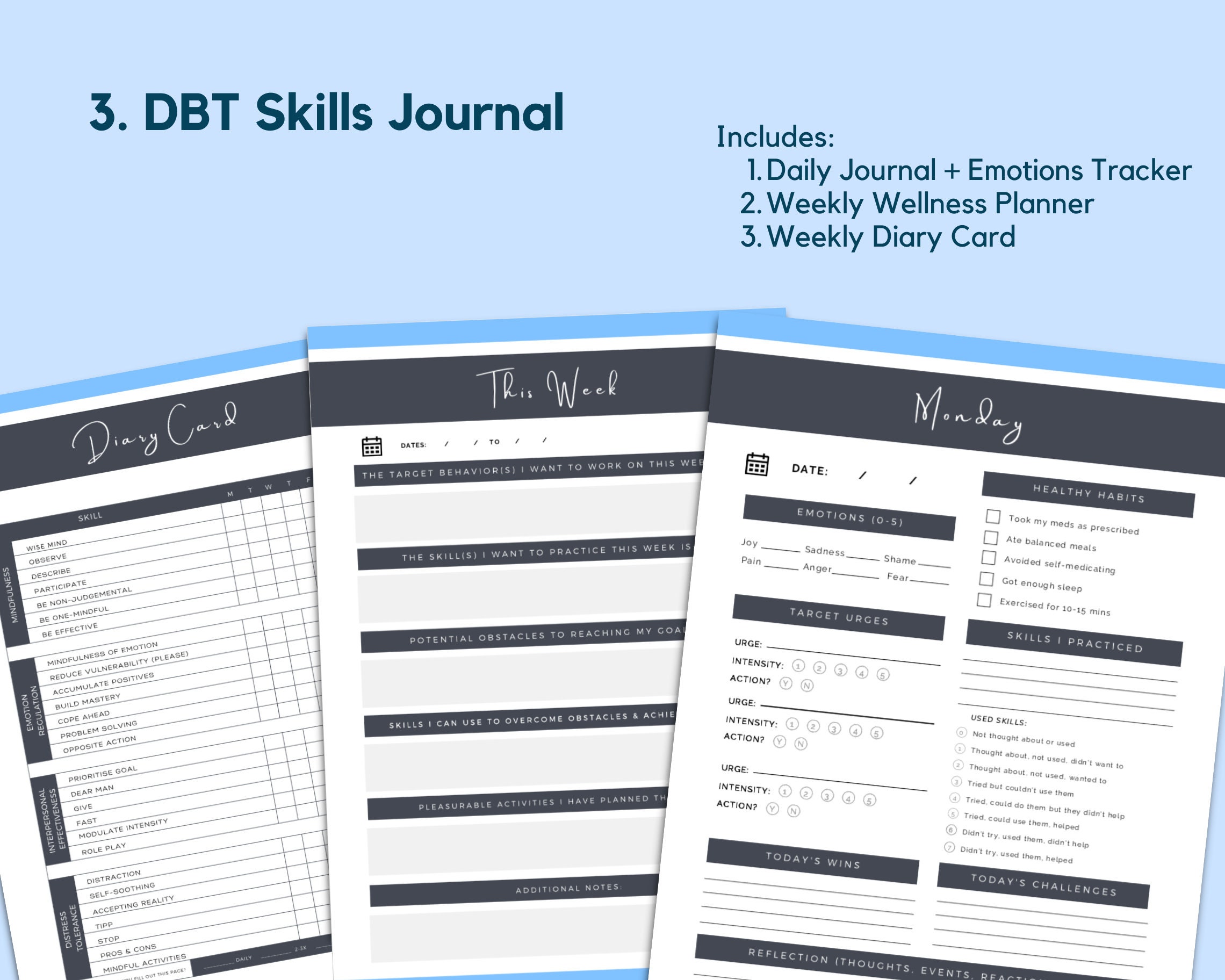DBT Skills Fillable PDF, Instant Printable Download, Journal Section ...