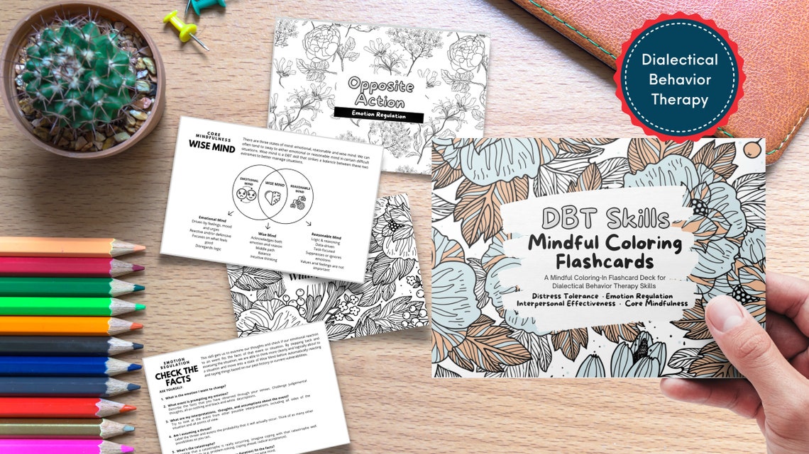 DBT Skills Mindful Coloring-In Flashcard Deck Complete with | Etsy