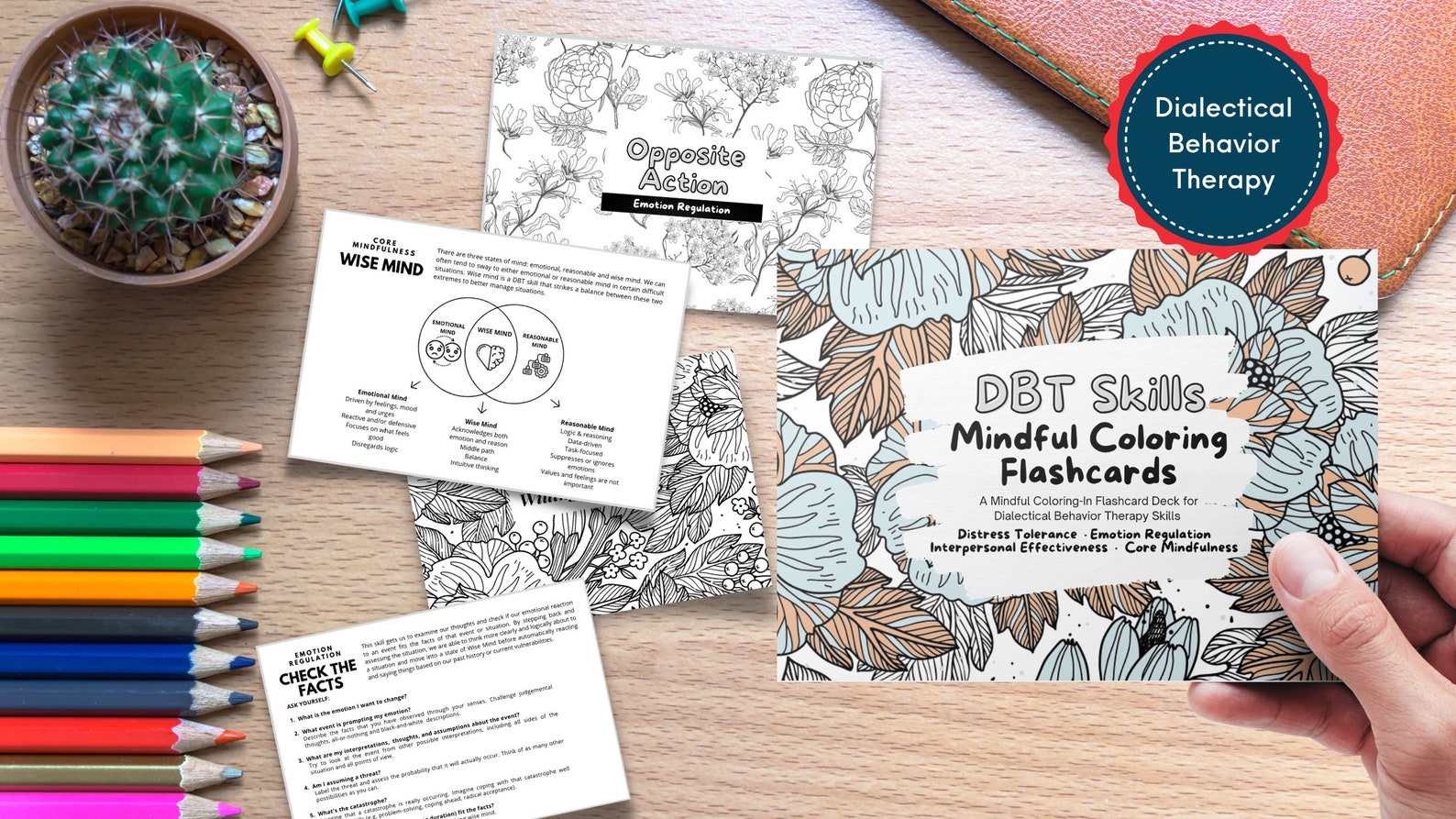 DBT Mindful Coloring Skills Flashcards, Art Therapy, Dialectical ...