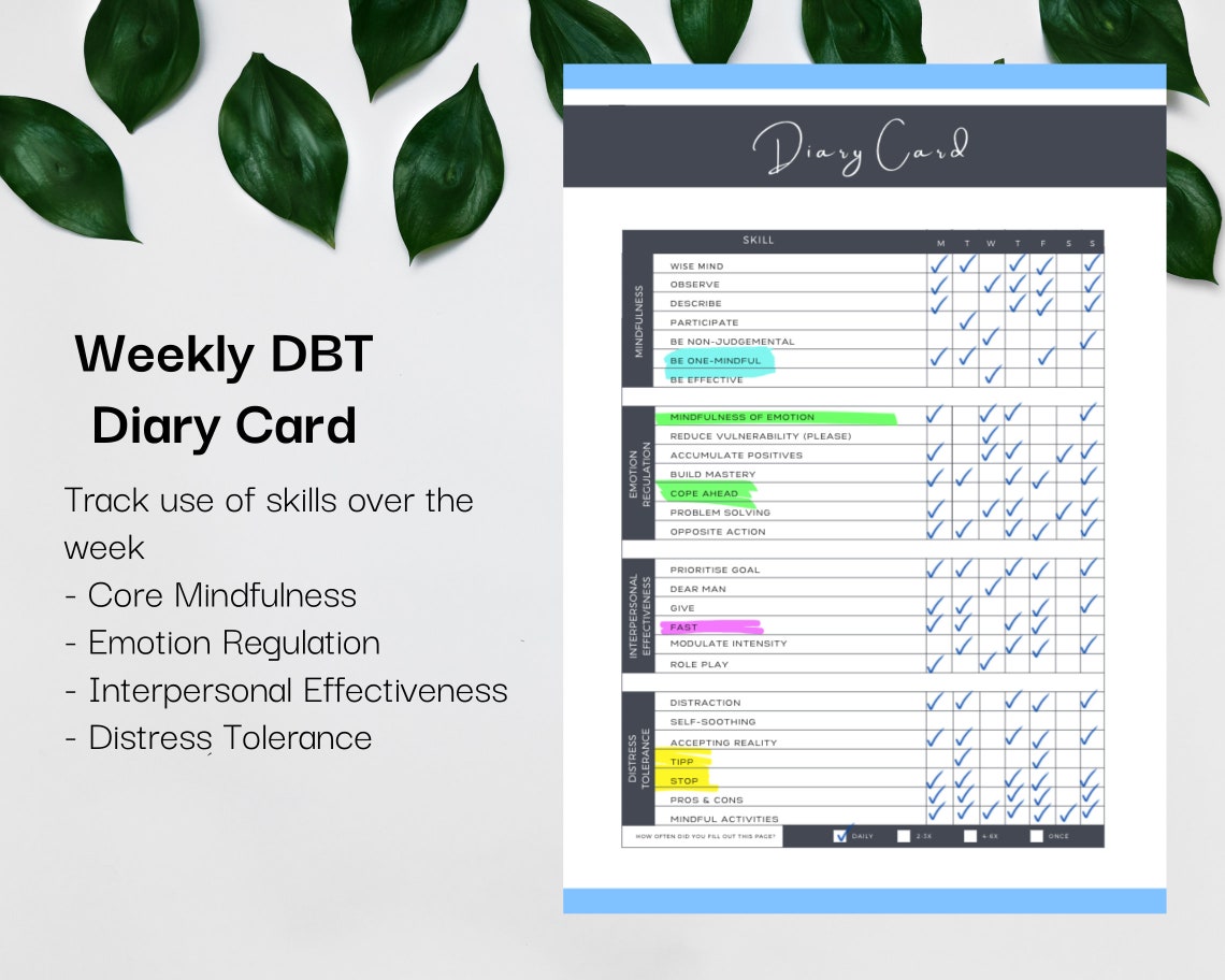 DBT Skills Fillable PDF, Instant Printable Download, Journal Section ...
