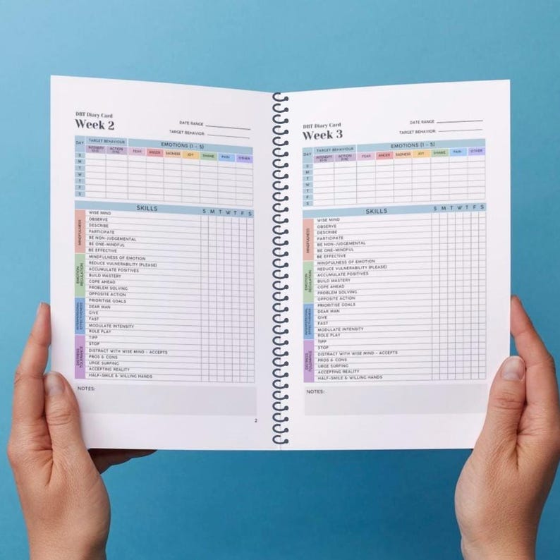 Weekly DBT Diary Cards, 52 Week Undated Skills Tracker, Dialectical ...