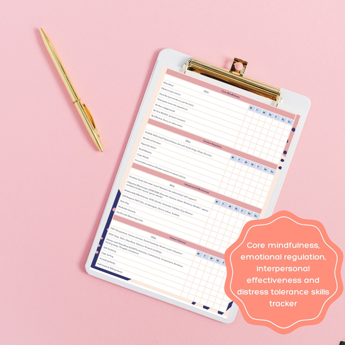 Simple Diary Card DBT PDF | Weekly Therapy Template for Dialectical ...