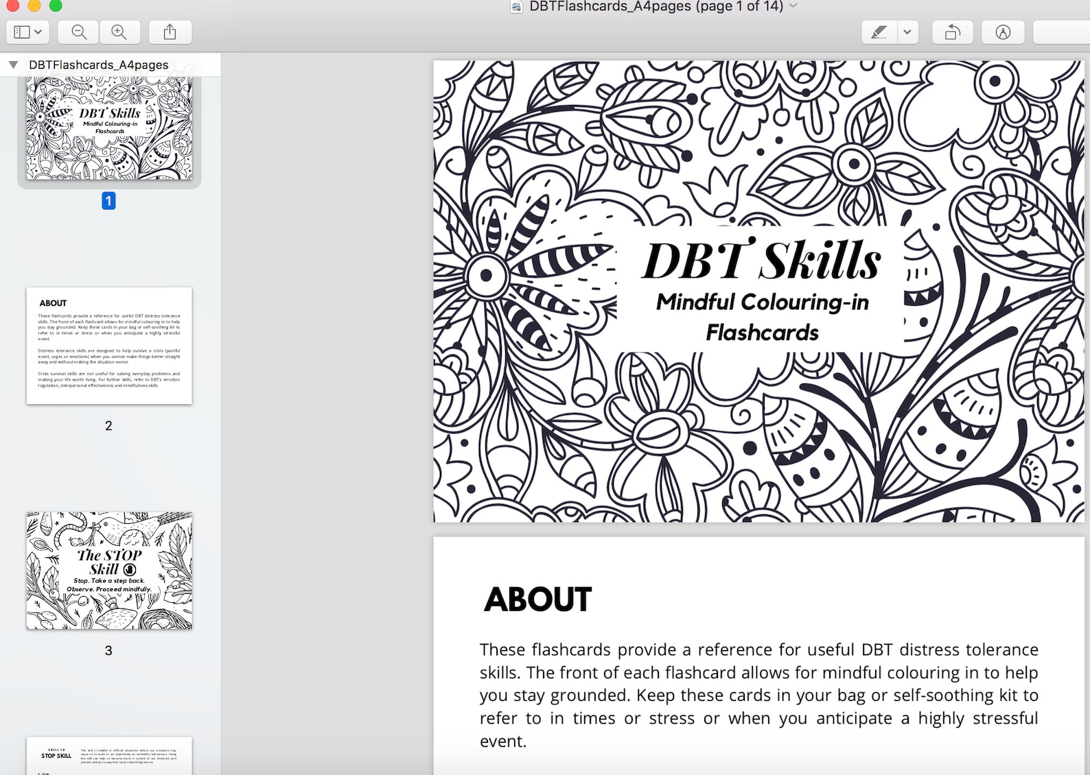 Distress Tolerance Skills Mindful Coloring-in DBT Flashcards | Etsy