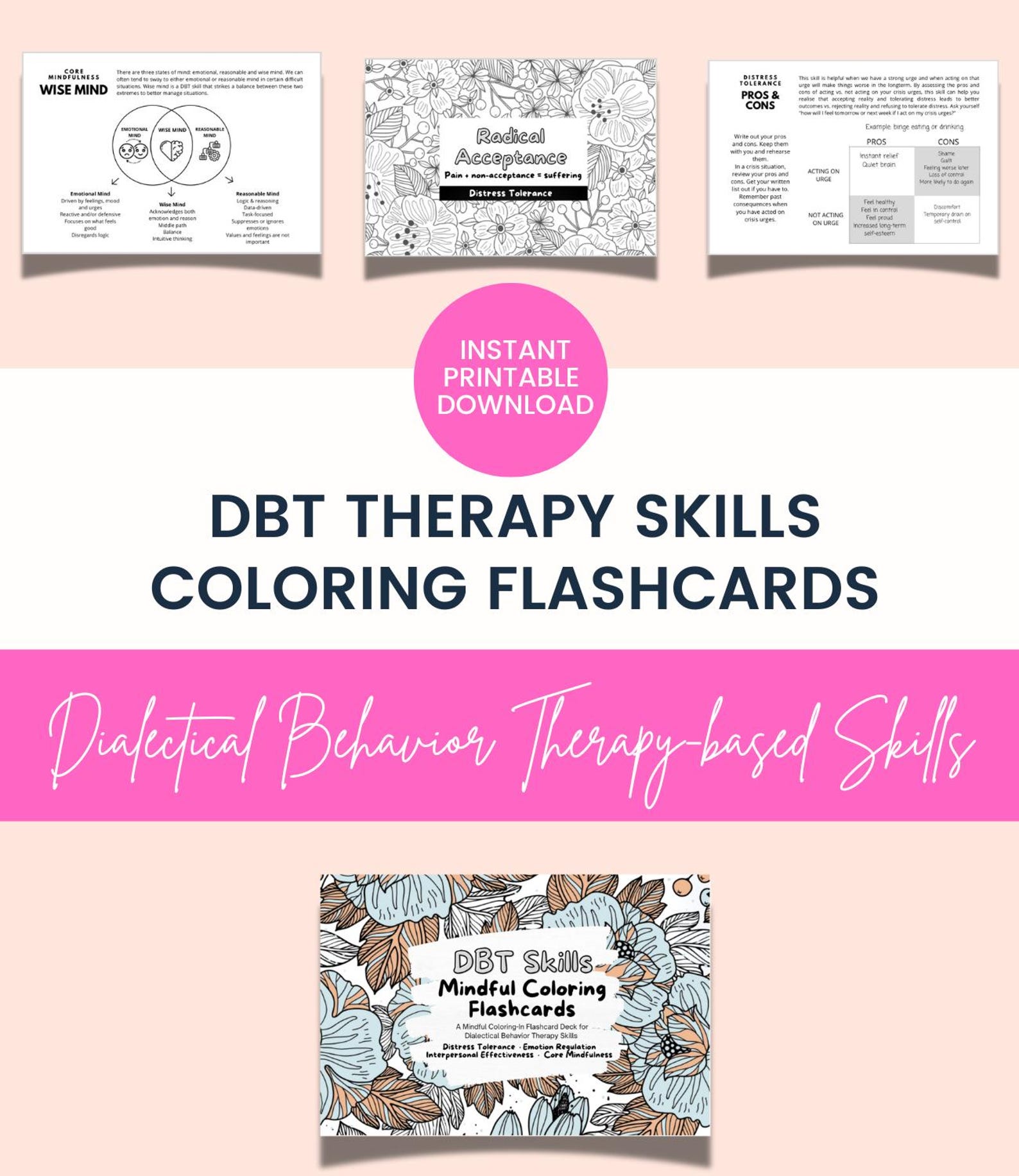 DBT Mindful Coloring Skills Flashcards, Art Therapy, Dialectical ...