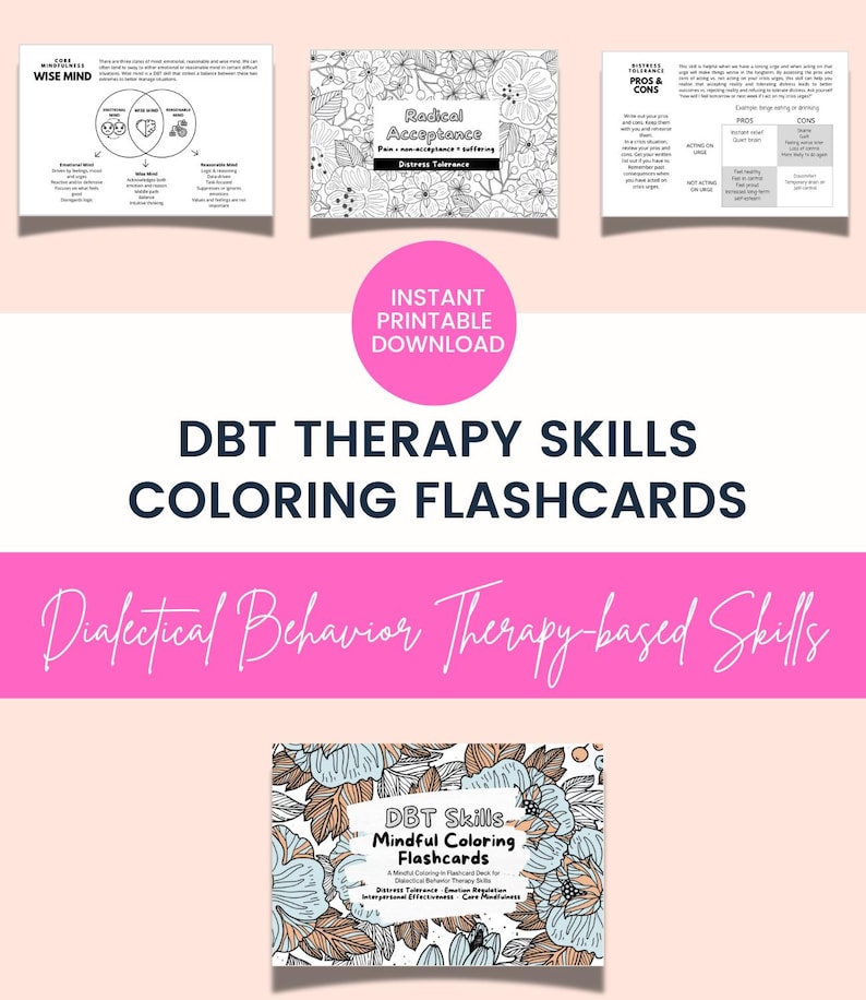 DBT Mindful Coloring Skills Flashcards, Art Therapy, Dialectical ...