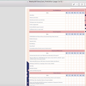 Simple Dbt Diary Card Printable