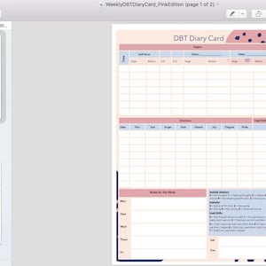 Simple Diary Card DBT PDF | Weekly Therapy Template for Dialectical ...