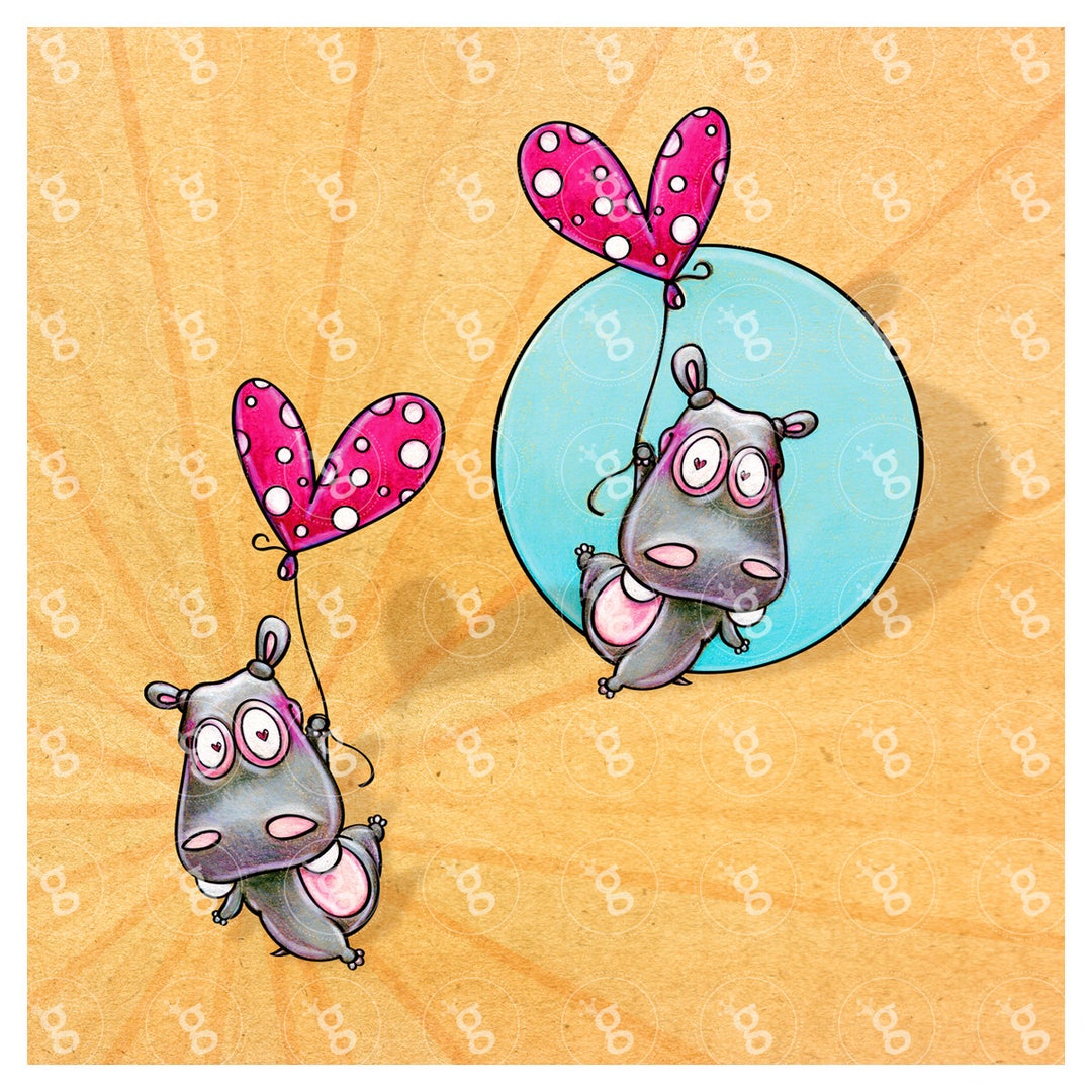 Digi Stamp Set flying Hippo V5 - Etsy