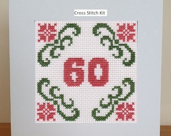 60th Birthday numbers Customisable Cross Stitch Printed PATTERN or KIT ...