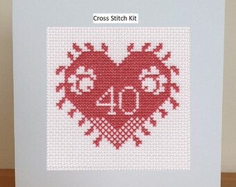 40th Wedding Anniversary Cross Stitch Customizable Ruby - Etsy