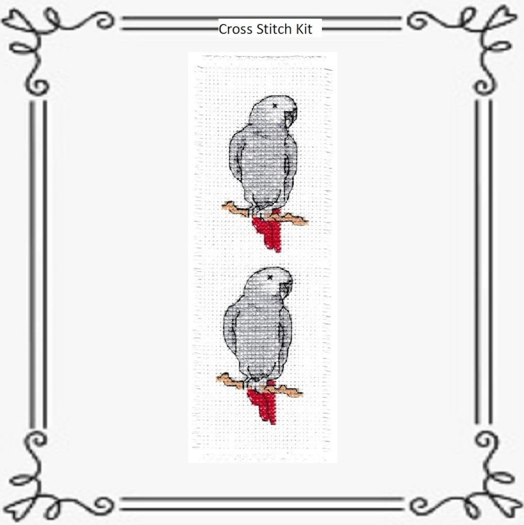 African Grey Parrot Bookmark Cross Stitch Kit - Etsy