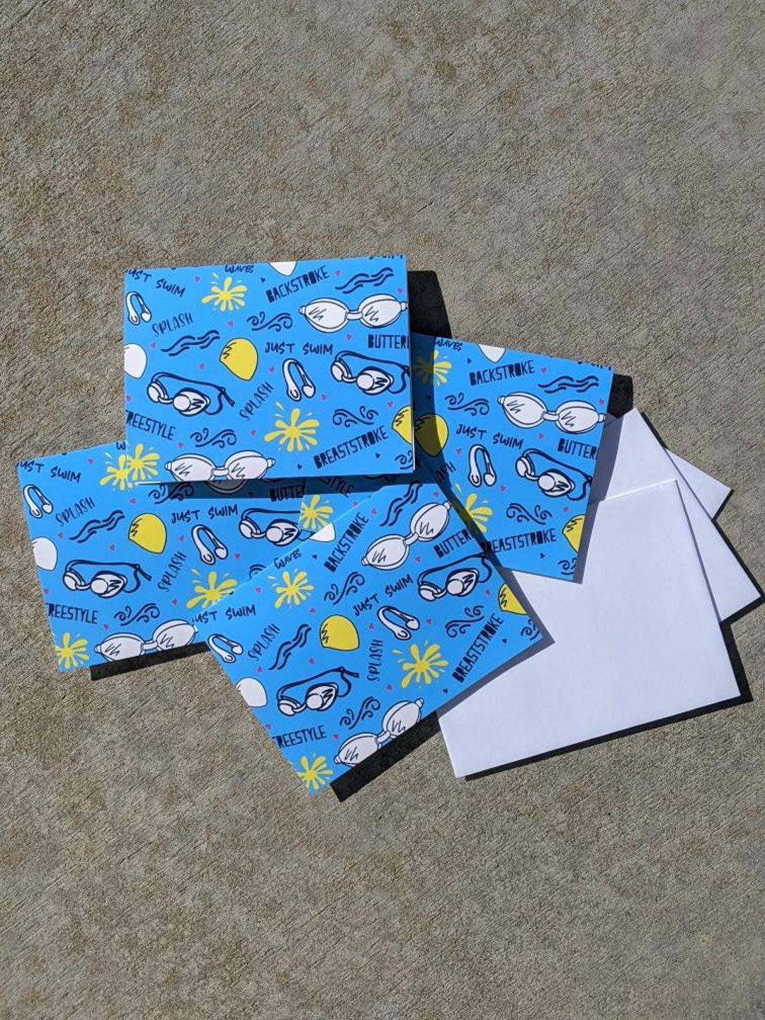 FOUR Just Swim Note Cards With Envelopes, Swim Stationery, Swim Gift ...