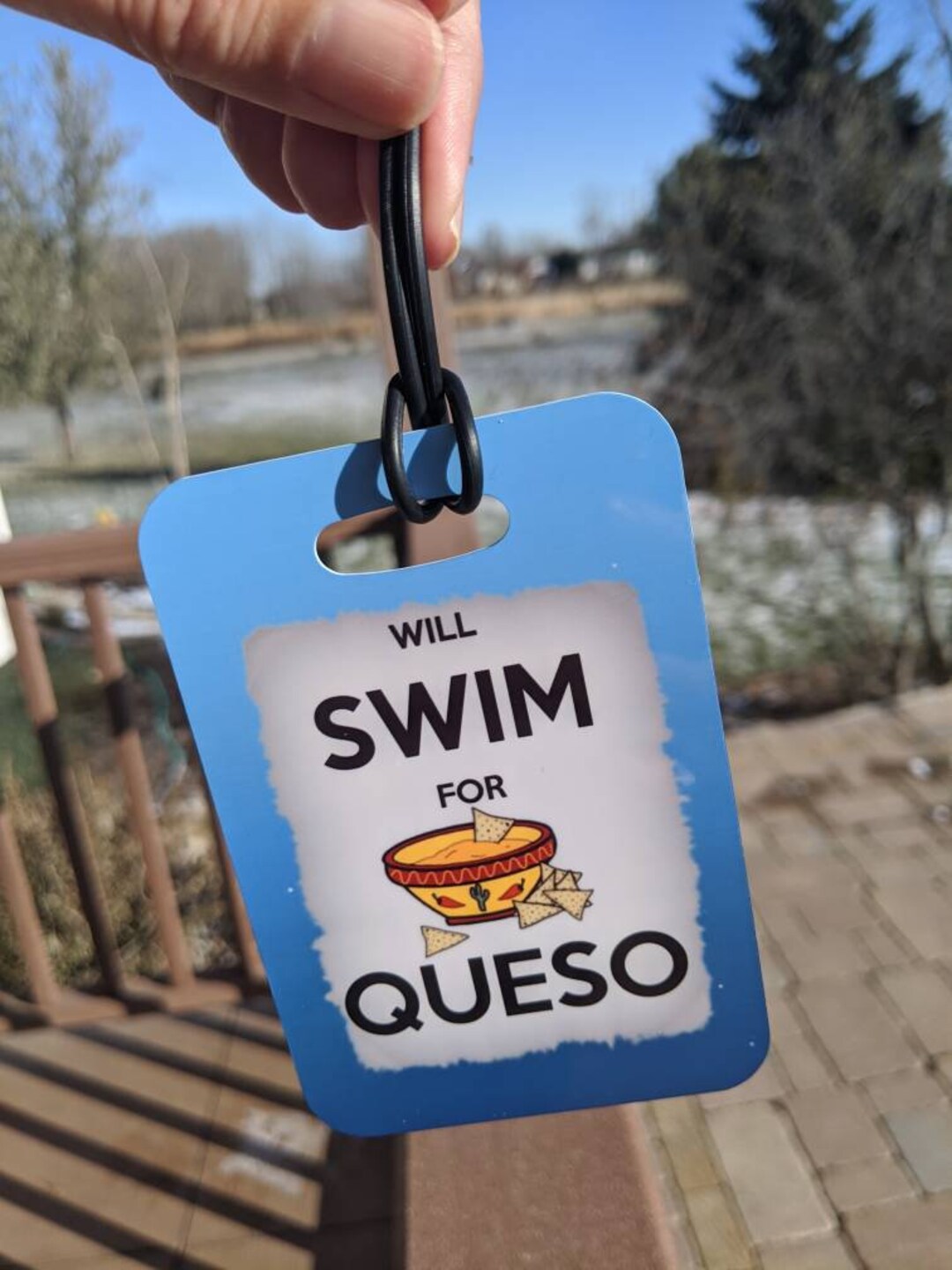 Swim Luggage Tag, Bag Tag, Will Swim for Queso, Sport Bag Tag, Swim ...