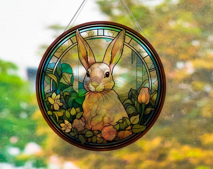 Stained Glass Bunny Rabbit Plant Stake, White Rabbit Garden Art - Etsy