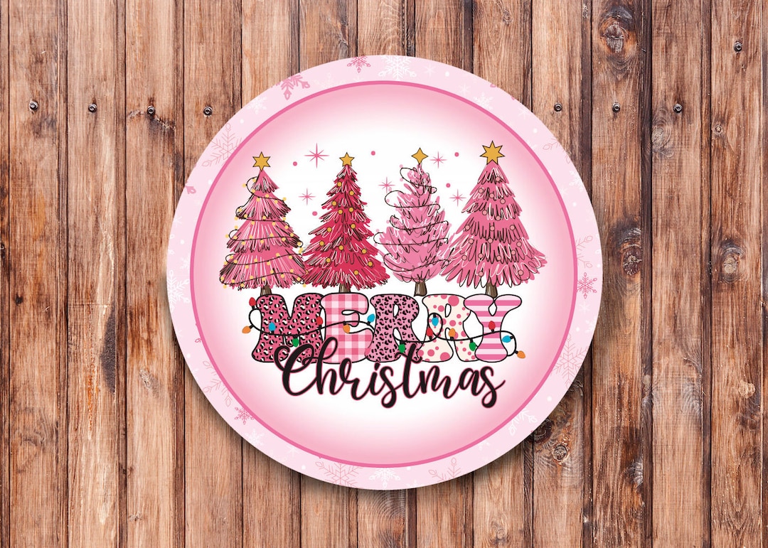 Merry Christmas Pink Trees_wreath Sign - Etsy