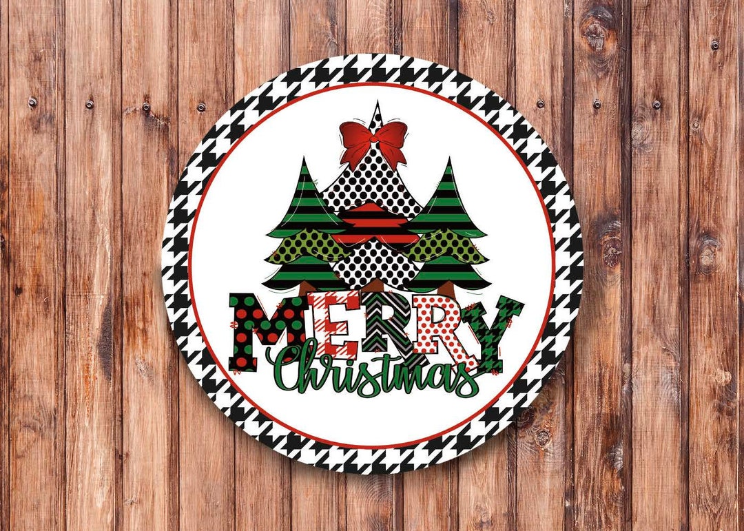 Merry Christmas Houndstooth Wreath Sign - Etsy