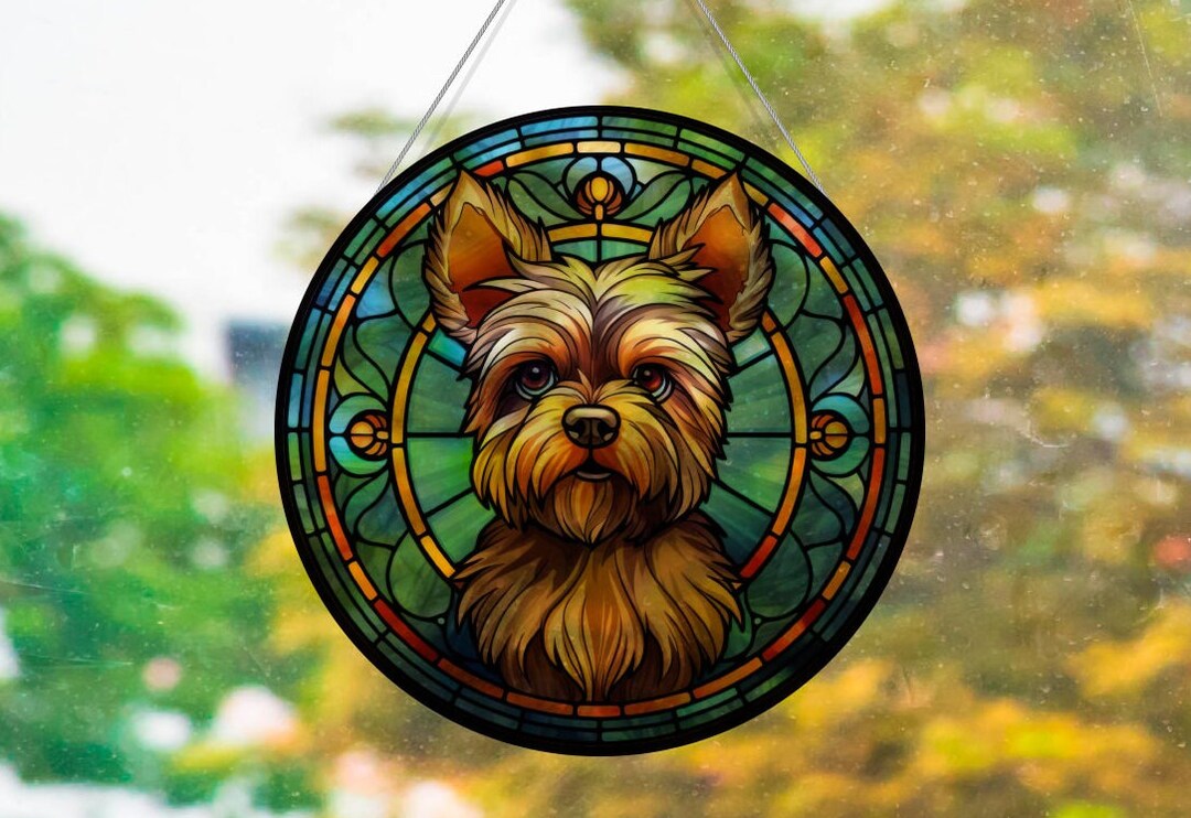 Faux Stained Glass Yorkie Acrylic Suncatcher - Etsy